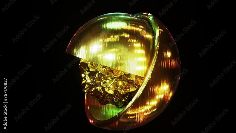 Realistic looping 3D animation of the spinning shining precious gold ...