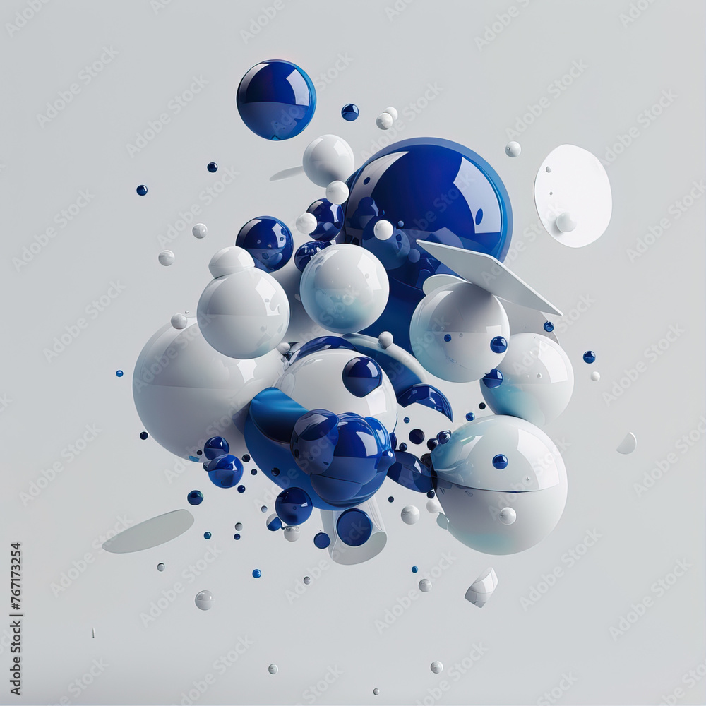 3D abstract shapes with blue and white colors, space theme, futuristic ...