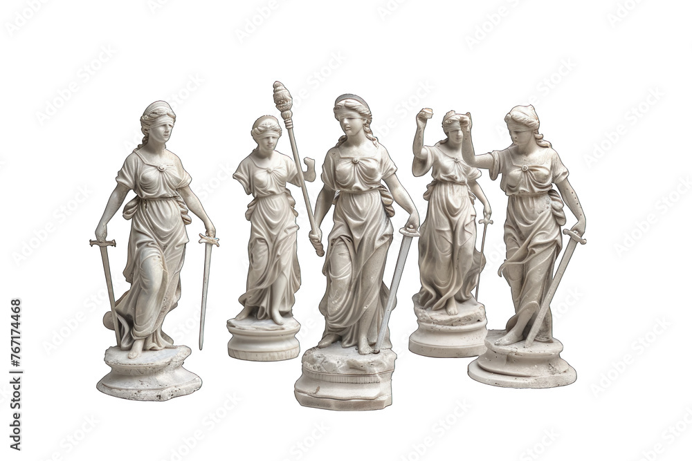 Classical statues depicting figures of justice, such as Lady Justice ...