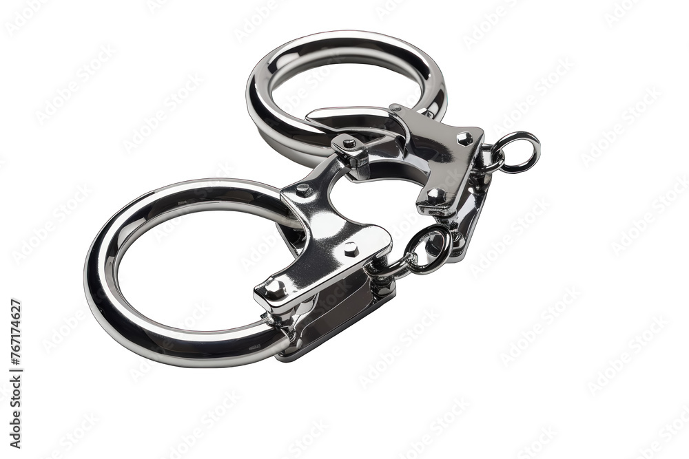 Handcuffs denoting law enforcement and restraint ,isolated on white ...