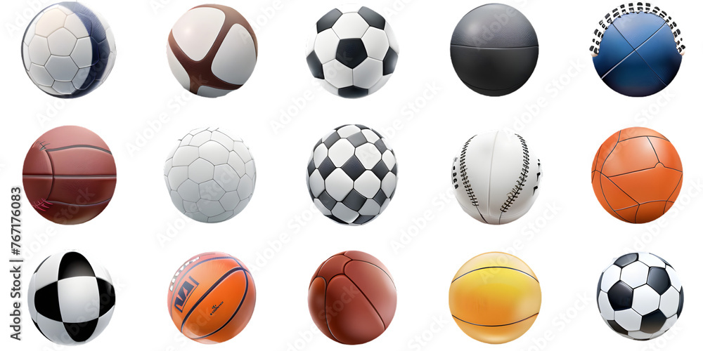 Collection of different types of sports balls isolated on transparent ...