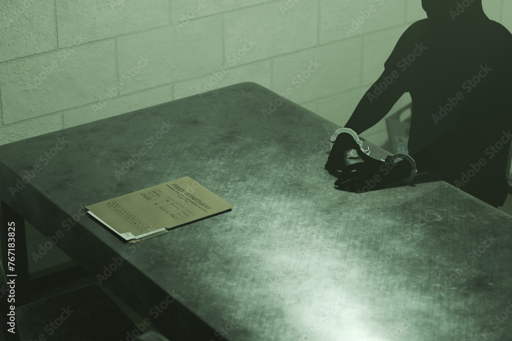Mysterious Interrogation Room Scene with Handcuffs and Classified ...