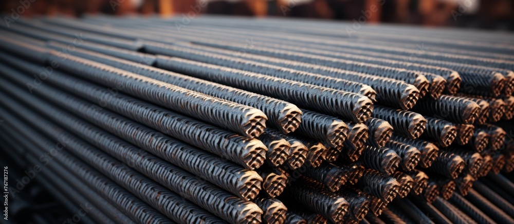 A stack of metal bars resembles a modern art sculpture, with intricate ...