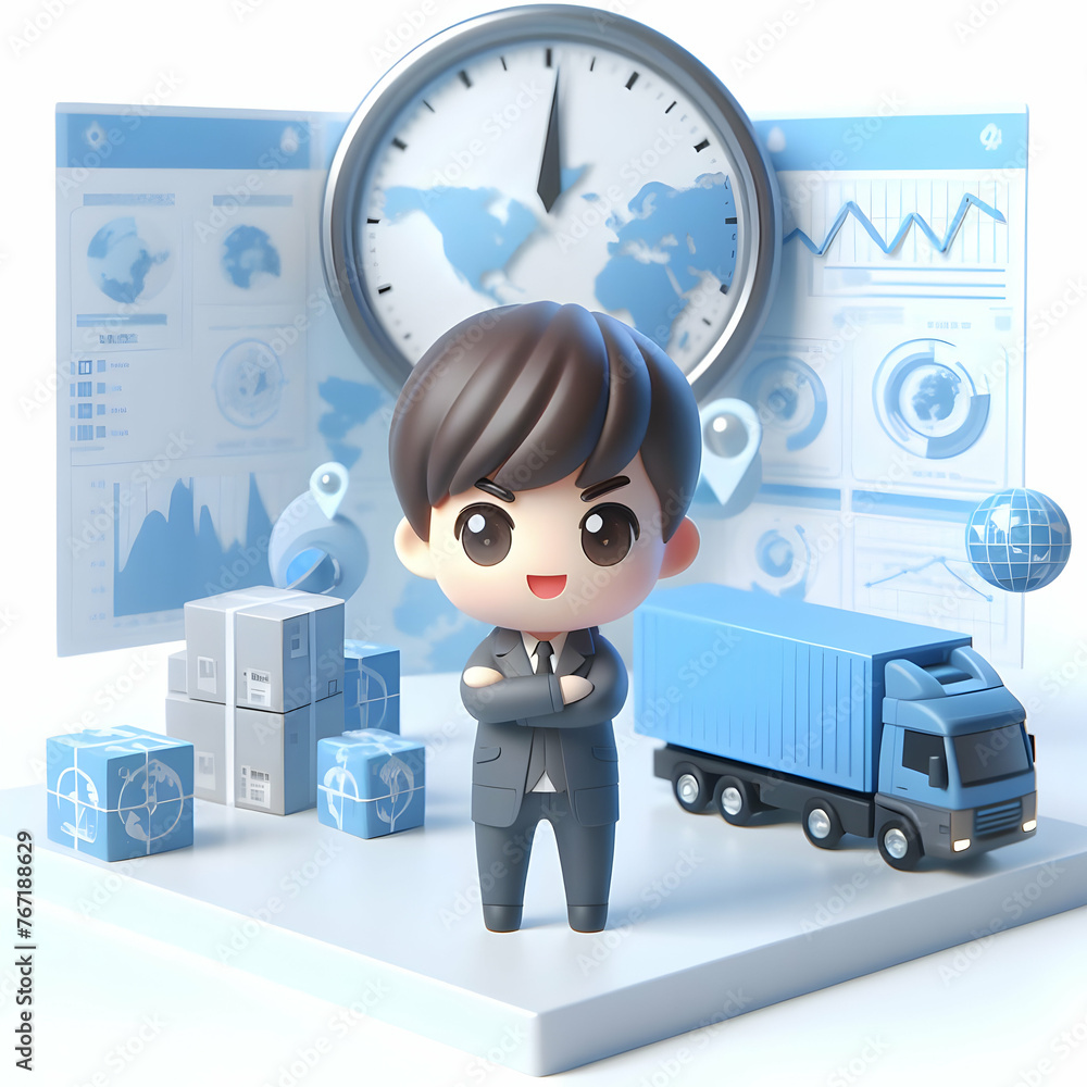 3D flat cute chibi icon for Manager perspective of monitoring real-time ...