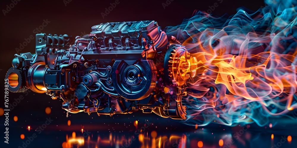 Detailed crosssection of a car engine in operation showcasing internal ...