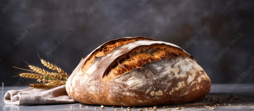 A staple food, a loaf of bread made from natural ingredients like wheat ...