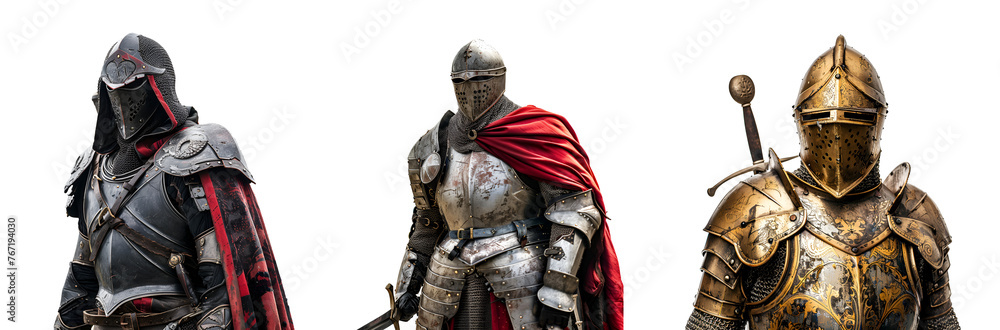 Assortment of Medieval Knight Attire: Close-Up Half-Body Shots of Armor ...