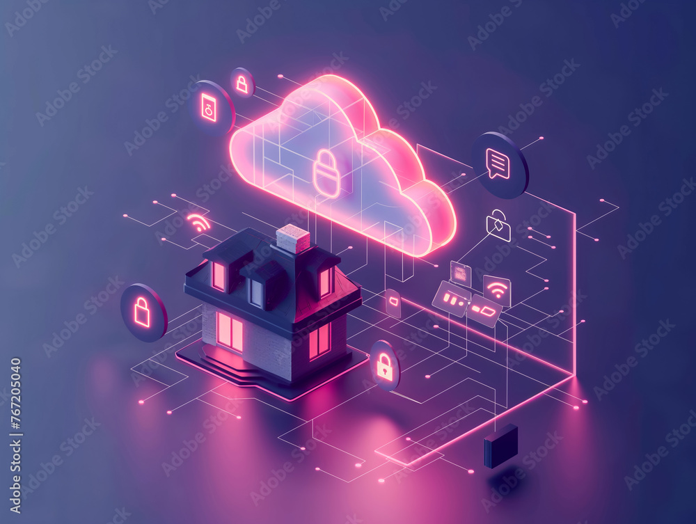 Modern house under a cloud icon, depicting smart home features and ...