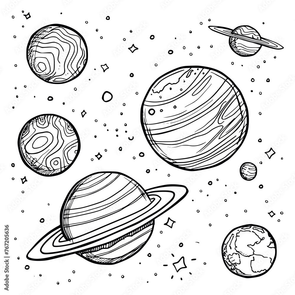Planets illustration coloring pages for kids - coloring book Stock ...