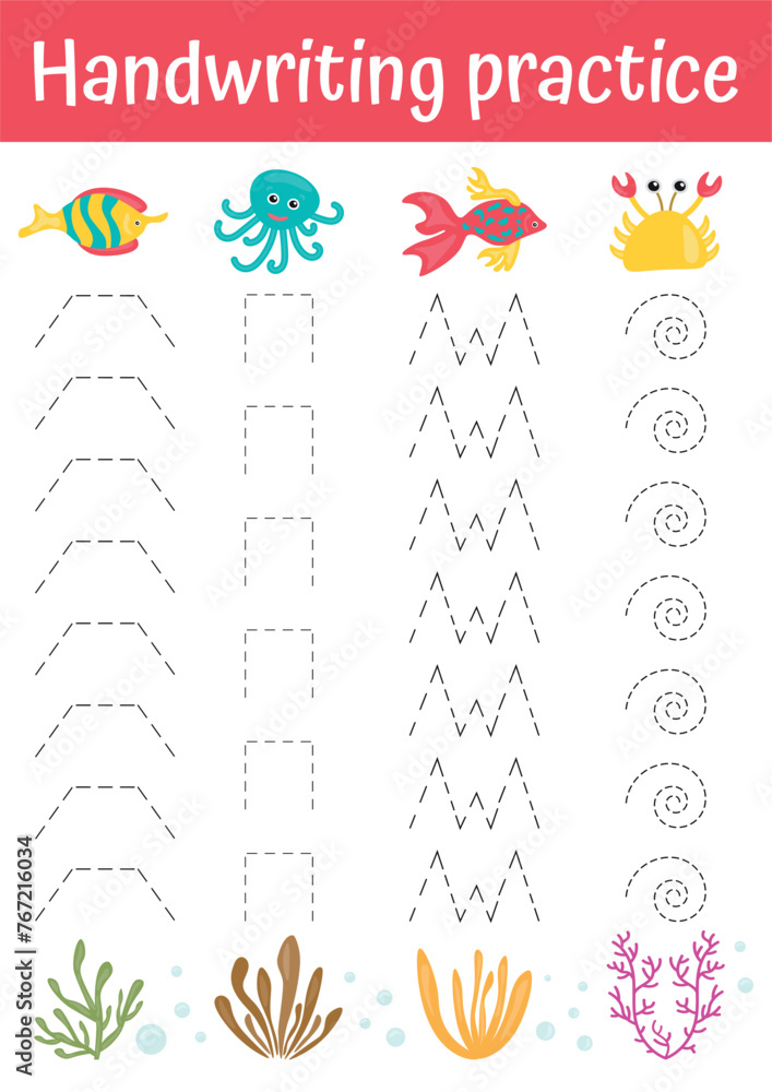 Tracing lines, handwriting training worksheet for kids. Writing ...
