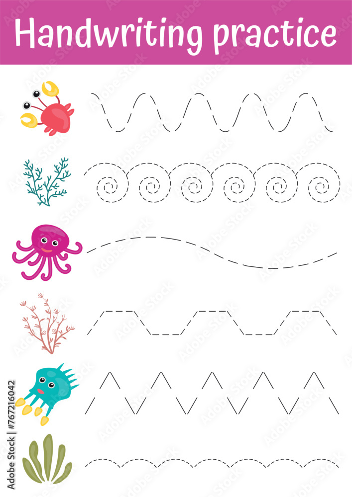 Handwriting practice worksheet for kids. Tracing practice. Writing ...