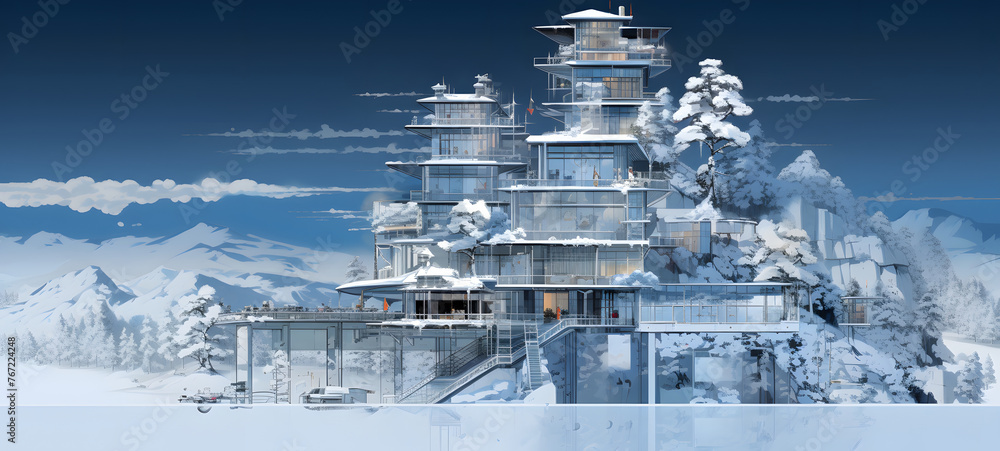 A detailed realistic cross section elevation render drawing of a ...