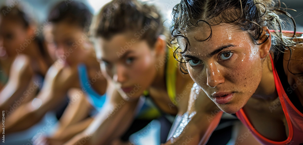 A group of people participating in a high-intensity interval training ...