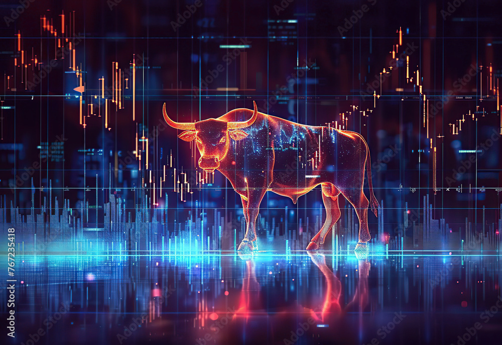 modern wallpaper, the bull in the stock market trading background in ...