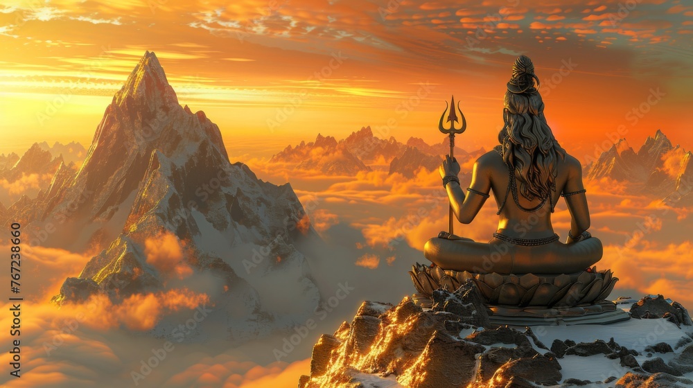Statue of head of indian hindu Lord Shiva hand holding Trident. God ...