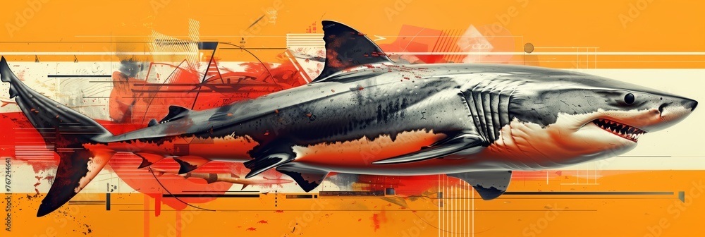 Surreal great white shark artwork: surrealistic digital illustration ...