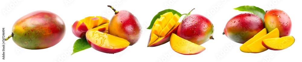 Set of whole and sliced mango, transparent background. Juicy ripe ...