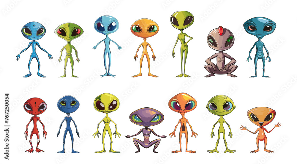Cartoon aliens characters collection. Ufo people, alien in different ...