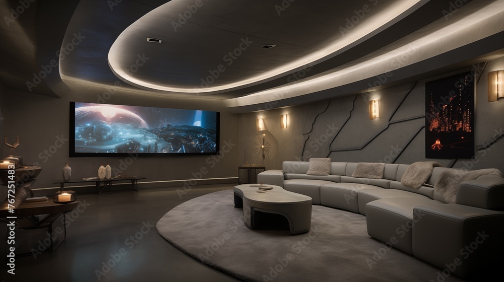 Underground bunker home theater with solid concrete shell raked seating ...