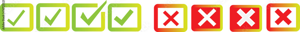 Green check mark and red x mark set. Isolated tick symbols, checklist ...