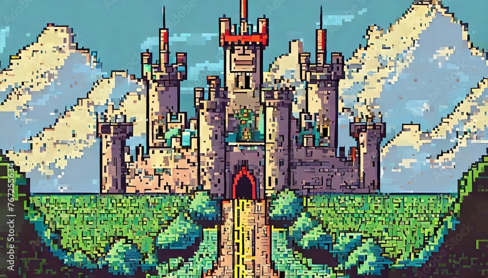 castle background video game style illustration castles towers 8 bit ...