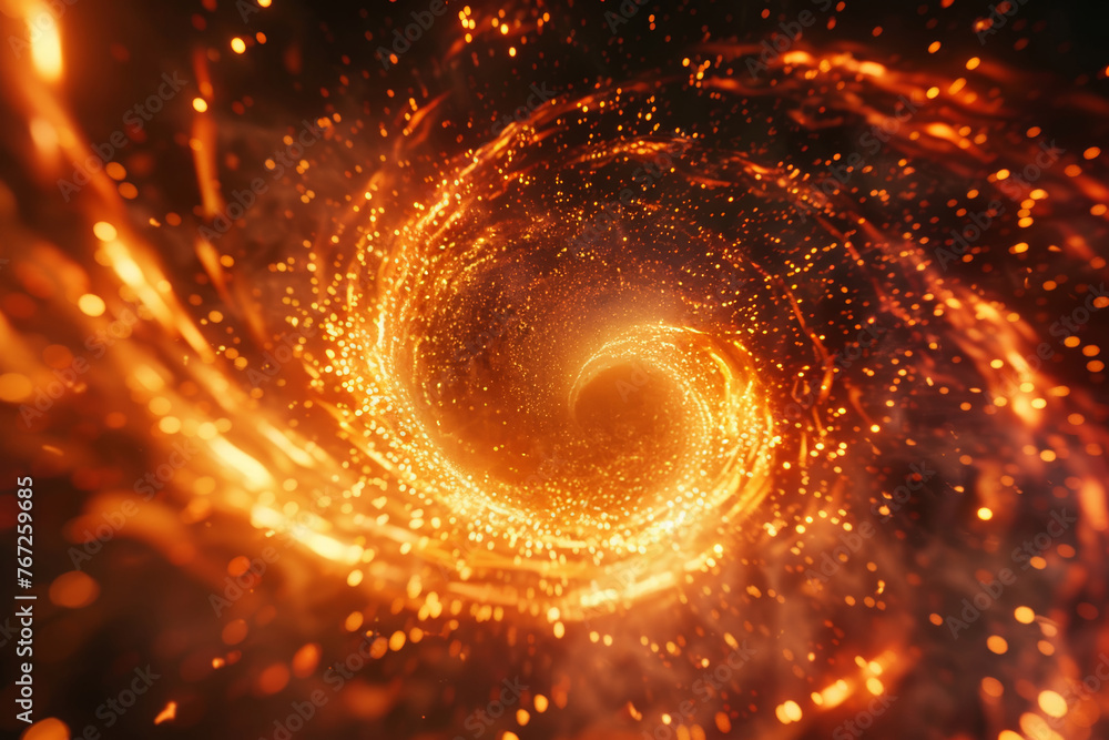 Fire Vortex with Spark Twirls on Black Background, Spiral Magical Spell ...