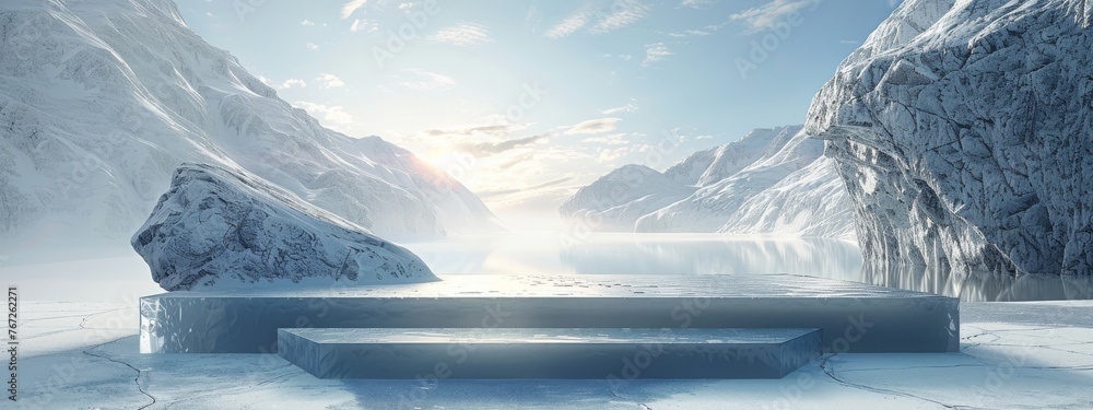 Ice podium background snow winter product platform cold mountain 3D ...