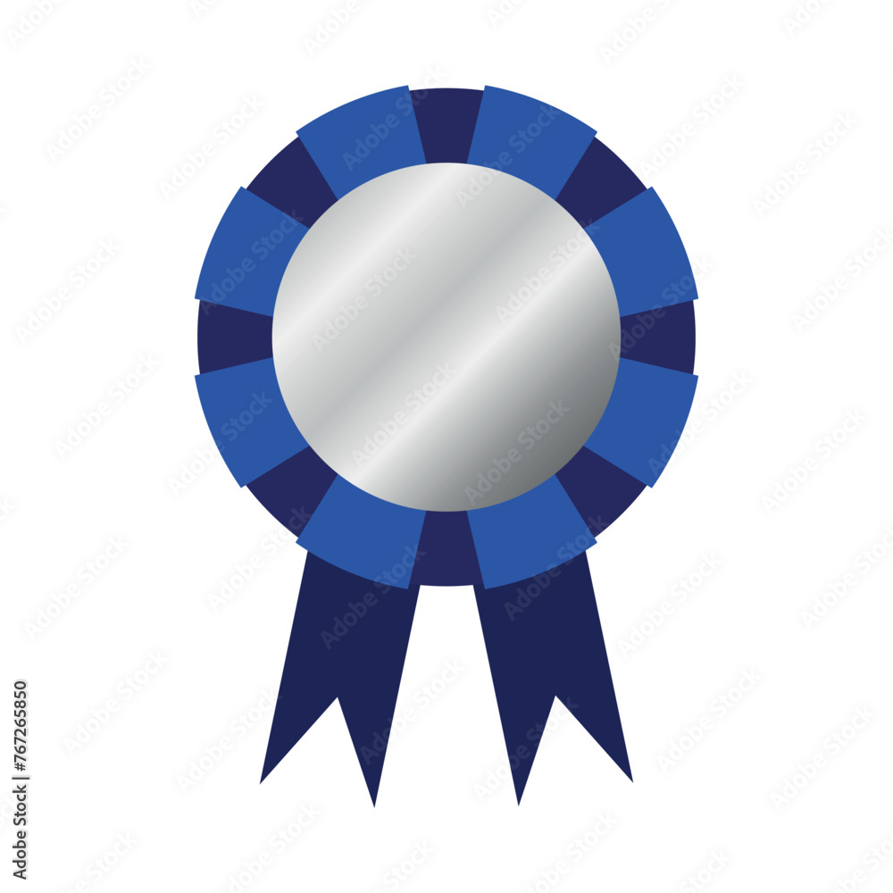 Blank award ribbon rosette. Award rosette silver and blue color with ...