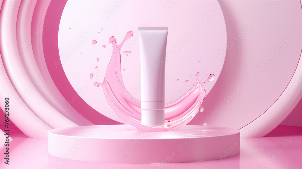 Minimal style Mock-up of a cosmetic product on pastel pink background ...