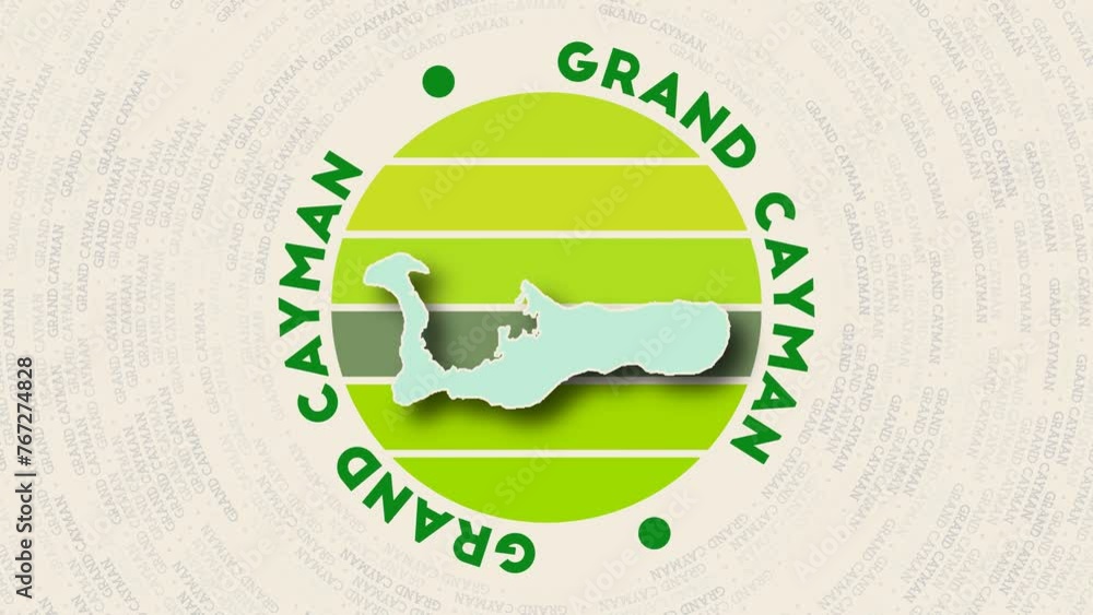 Grand Cayman logo intro. Badge with the circular name and map of island ...