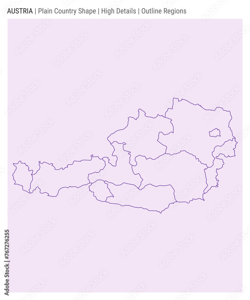 Austria plain country map. High Details. Outline Regions style. Shape ...