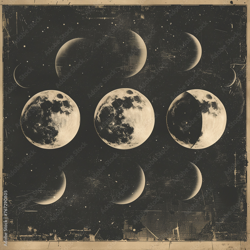 illustration set of moon phases. Different stages of moonlight activity ...