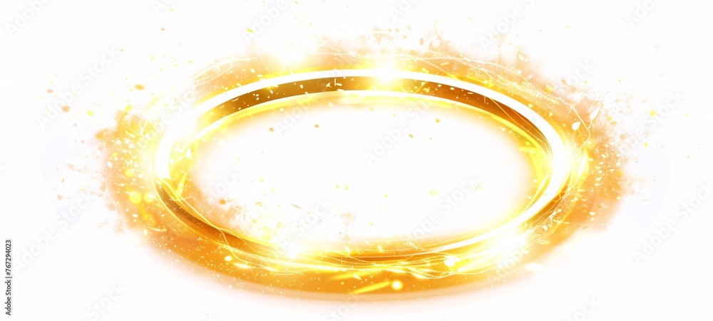 A golden halo glowing with light effects on a white background a game ...