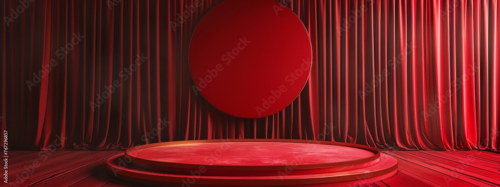 Circus stage podium background 3D carnival light red show curtain ...