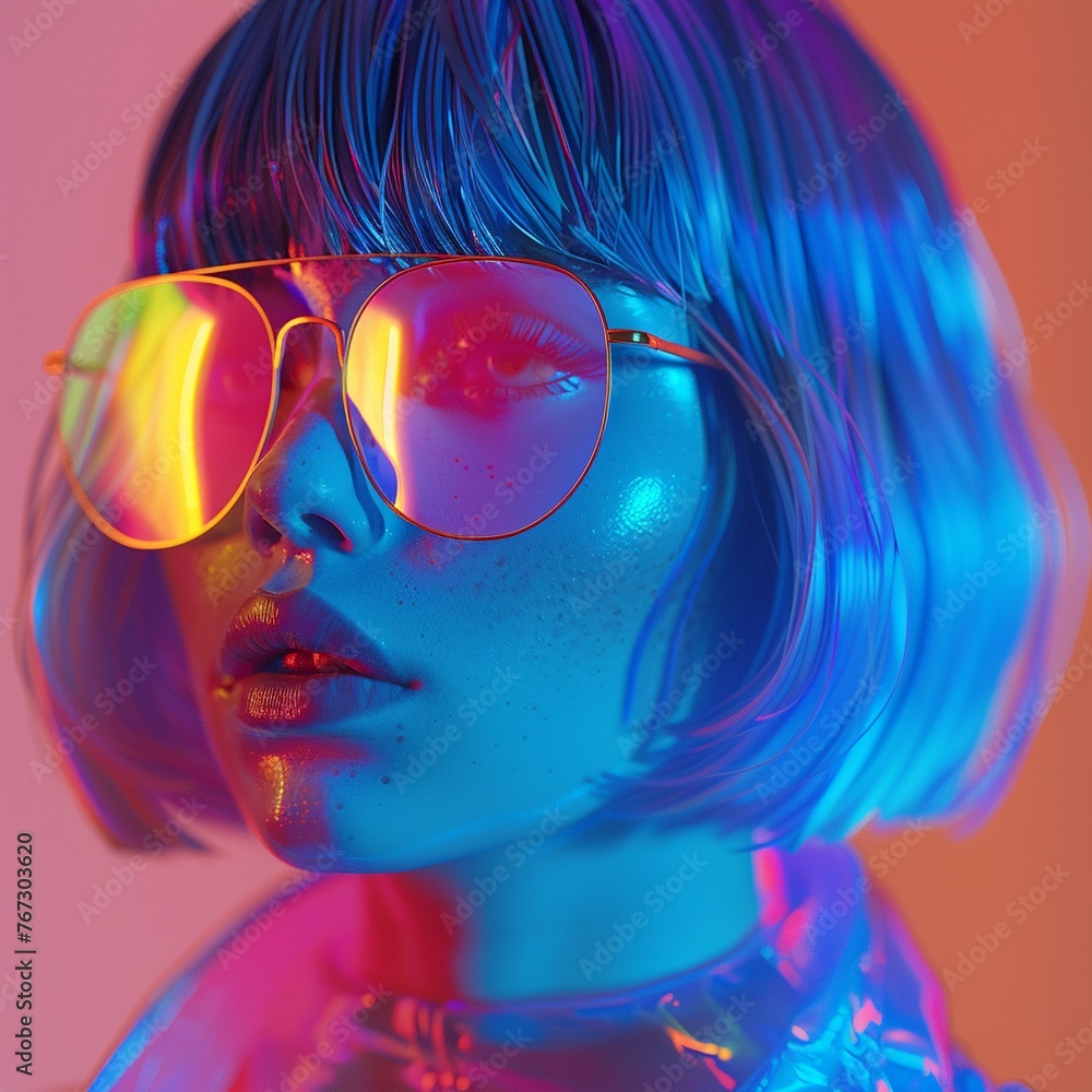 Picture a character with holographic hair and translucent skin tapping ...