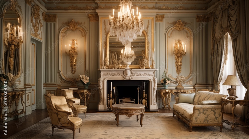 Lavish Gilded Age manor parlor room with elaborate plaster crown ...