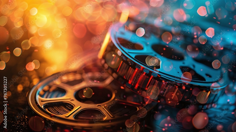 vintage film reels with bokeh background, old cinema reels in classic ...