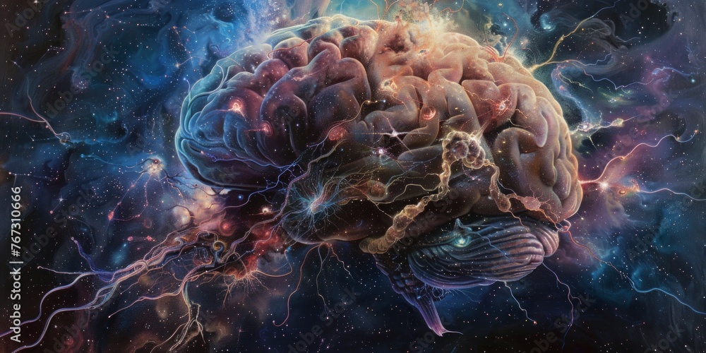 Neurological Galaxy A Brain Radiant with Synaptic Star Clusters Stock ...