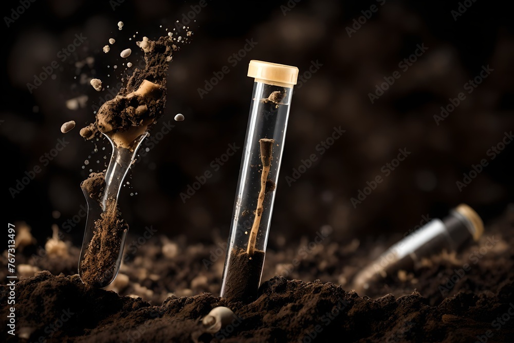 Microplastics in soil a test tube with soil sample - soil contaminated ...