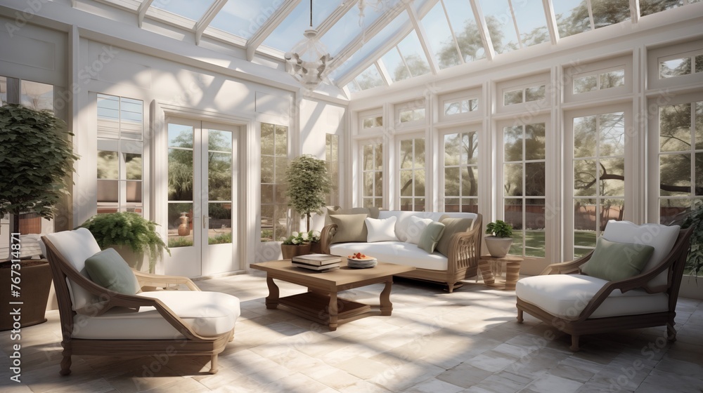 Light-filled sunroom solarium with vaulted glass ceilings seamless ...