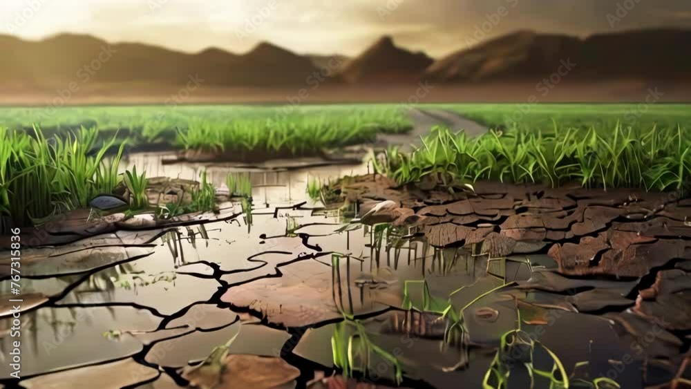 Emerging greenery and water revitalizes an arid landscape with ...
