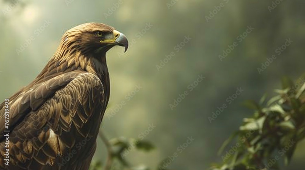 detailed closeup of a bald eagle sitting on a tree, highlighting the ...