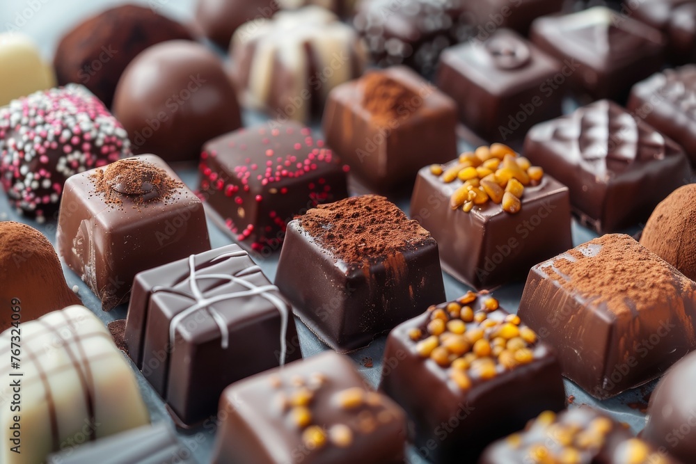 Assorted gourmet chocolates in a minimalist setup showcasing elegance ...