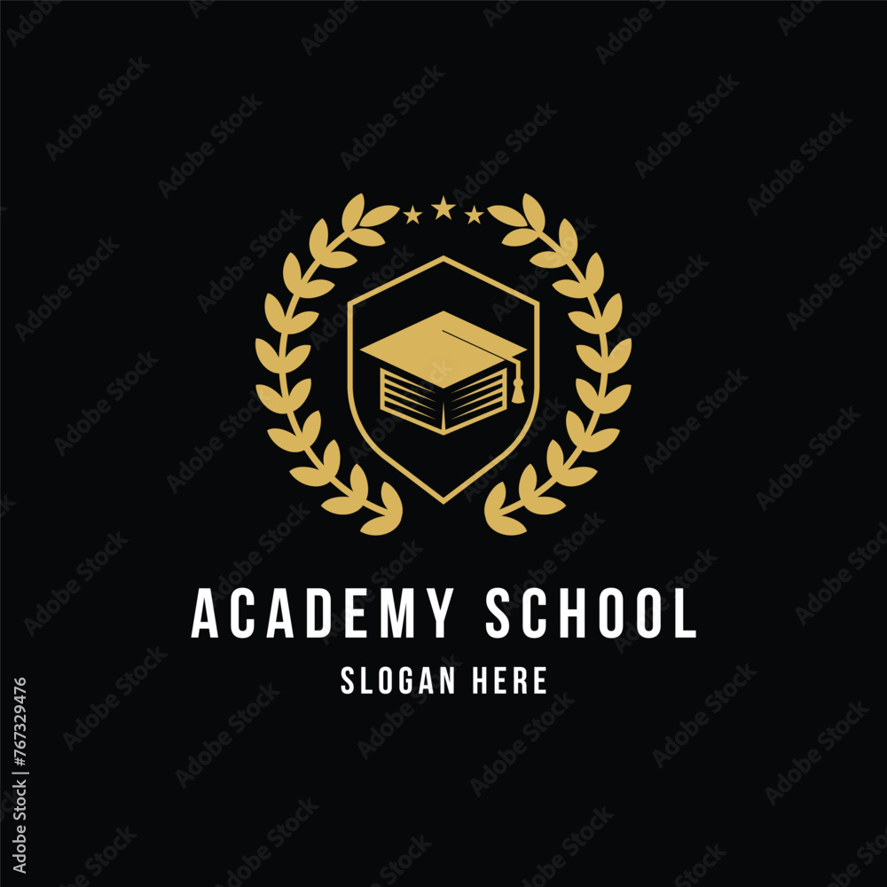 University school academy logo design with emblem shield badge gold ...