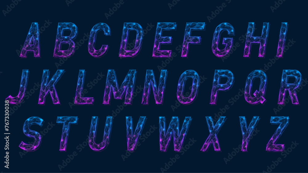 Futuristic digital capital letters of the alphabet. Polygonal design of ...