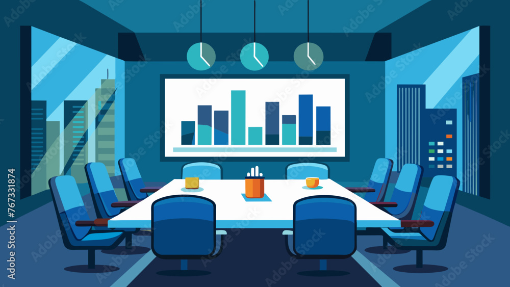 A sleek and modern boardroom setting with a projection screen ...