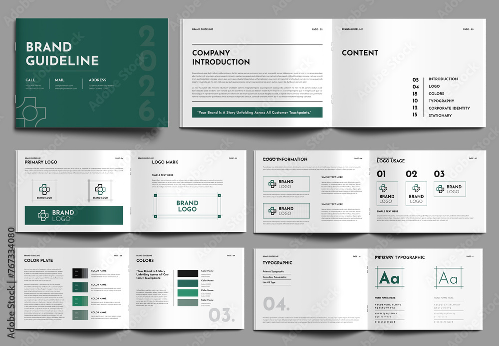 Brand Guideline Template Design With Green Color Landscape Stock ...