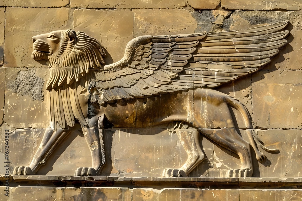 Majestic Winged Lion Sculpture,Ancient Symbol of Babylonian Empire's ...