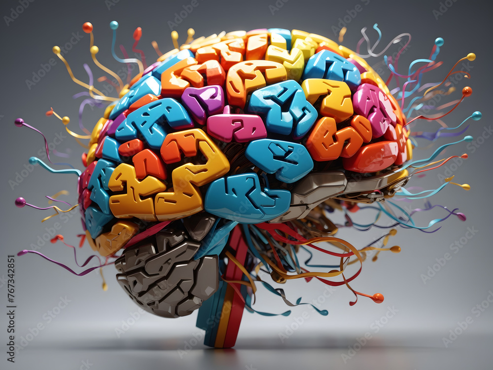 The concept of a human brain full of creativity shows multiple colours ...