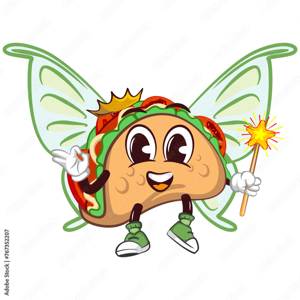 cute taco mascot character emoticon with a cute face flying fairy with ...